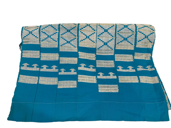 Ashoke (Aso Oke) Cloth Blue and white (108.1) - Botanical Boys